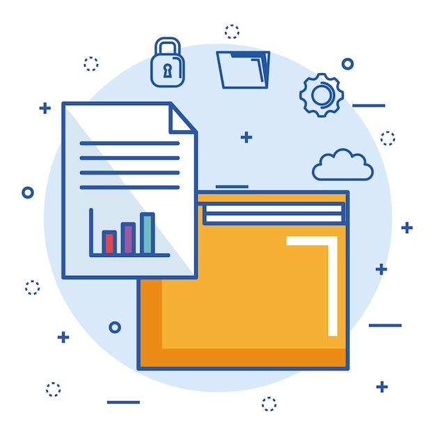 Vibrant Data Analytics Illustration with Folder and Charts | Jiffy Designs