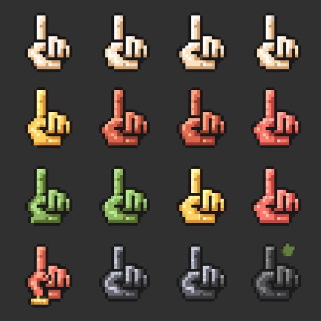 Vibrant Pixel Art Middle Finger Emoji Collection | Jiffy Designs