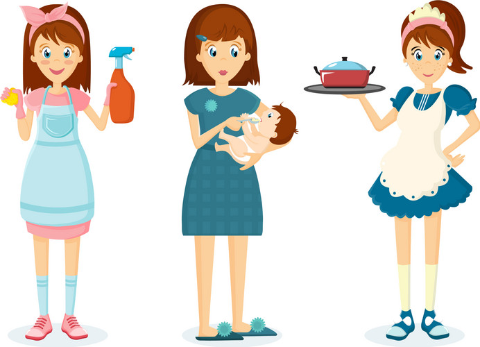 Cartoon Character Woman. Woman Housewife, Homemaker Engaged Of ...