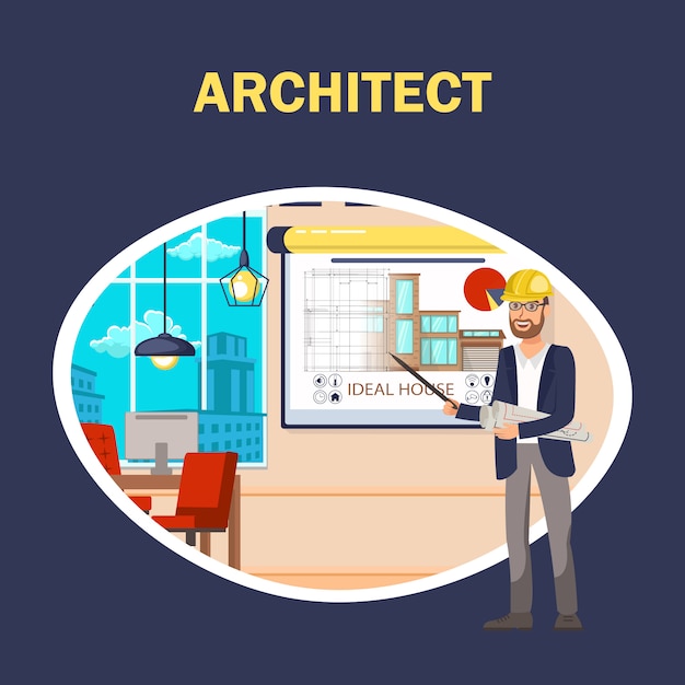 Architect Profession Illustration with Blueprint and Construction ...