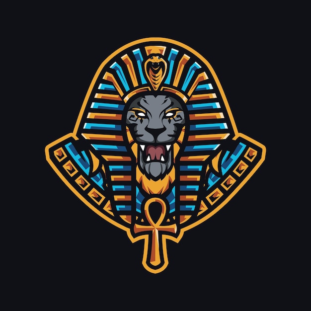 Majestic Egyptian Pharaoh Emblem with Fierce Feline Visage | Jiffy Designs