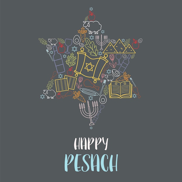 Colorful Pesach Celebration Illustration with Traditional Symbols ...