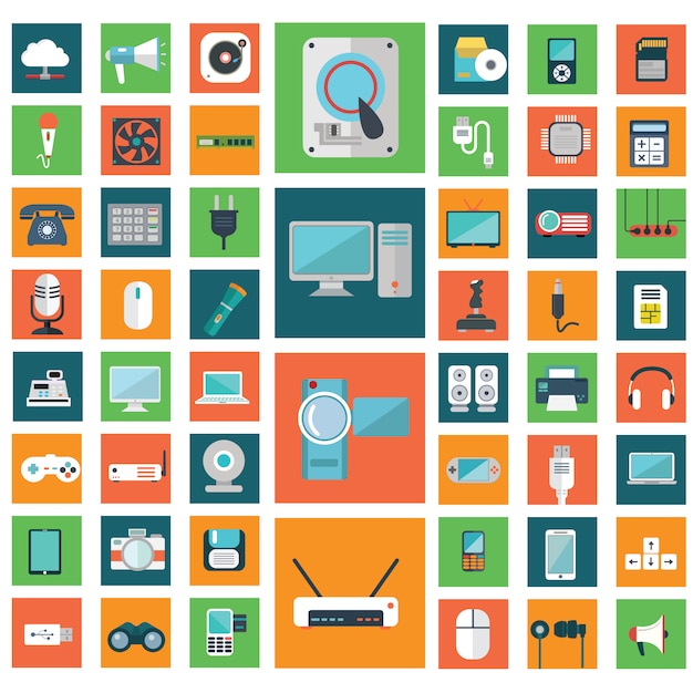 Vibrant Collection of Retro and Modern Technology Icons | Jiffy Designs
