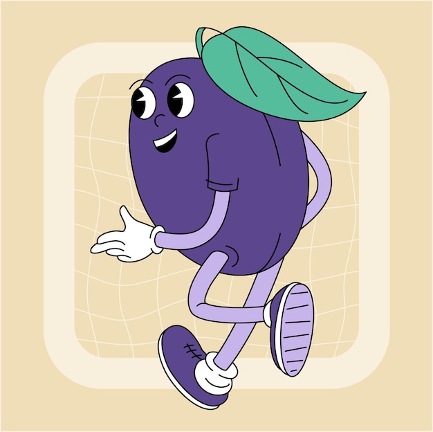 Cheerful Cartoon Plum Character with Leaf | Jiffy Designs