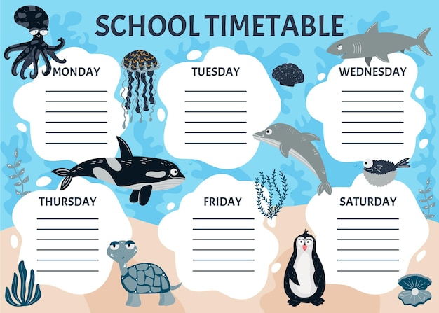 Whimsical Underwater Creatures School Timetable Schedule | Jiffy Designs