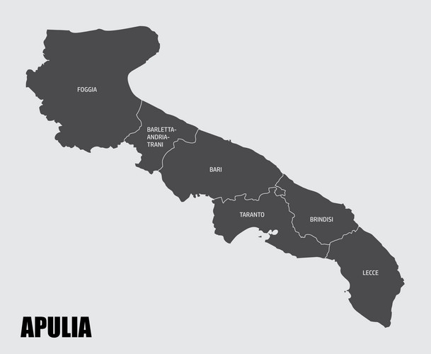 The Apulia Region Map Divided In Provinces With Labels, Italy | Jiffy ...
