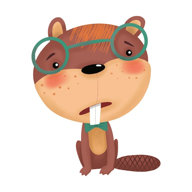 Adorable Cartoon Beaver with Green Glasses and Bow Tie | Jiffy Designs