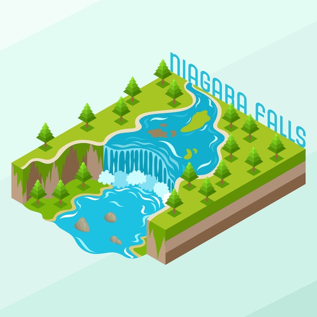 Stunning Isometric Illustration of Niagara Falls Landscape | Jiffy Designs
