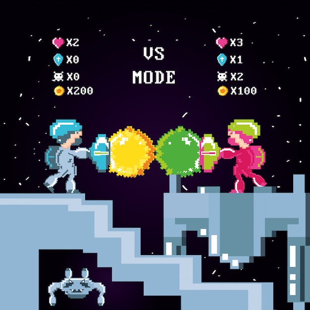 Retro Pixel Characters Battling in Cosmic Adventure | Jiffy Designs