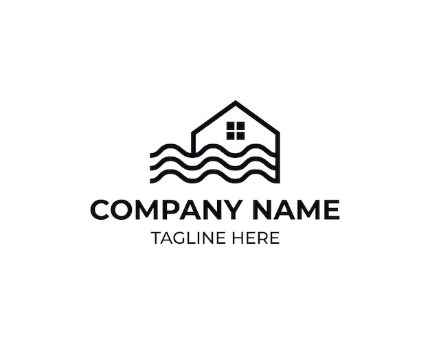 Sleek Waterfront Home Logo with Minimalist House Icon | Jiffy Designs