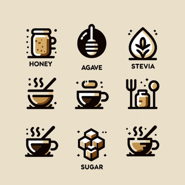 Diverse Collection of Natural Sweetener Icons for Beverages and Food ...