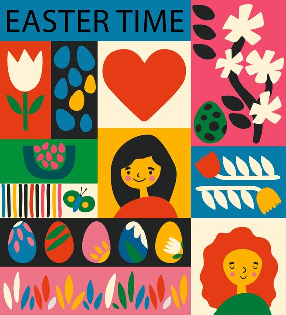 Vibrant Easter Motifs and Symbols in Patchwork Collage | Jiffy Designs