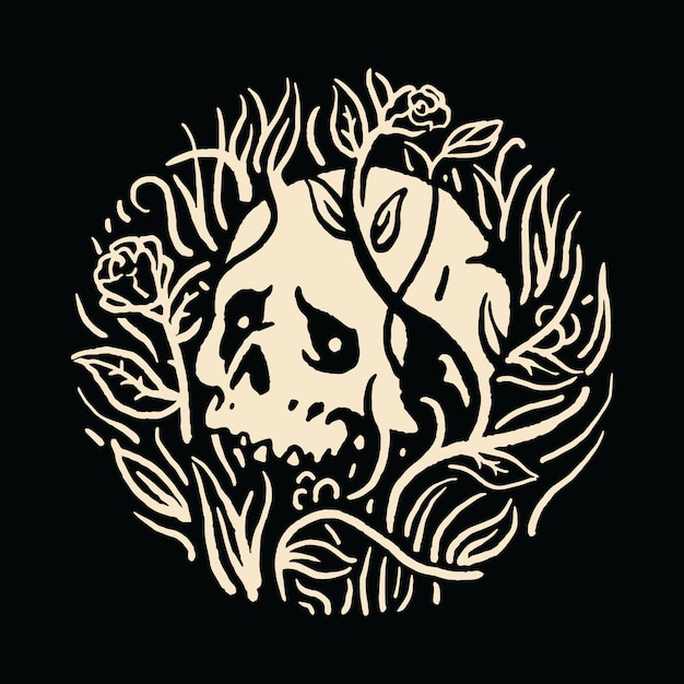 Captivating Skull Encircled by Intricate Floral Motifs | Jiffy Designs