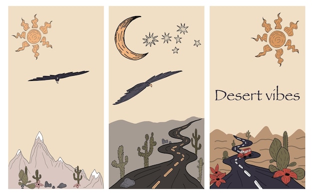 Captivating Desert Motifs: Sun, Moon, and Winding Path | Jiffy Designs