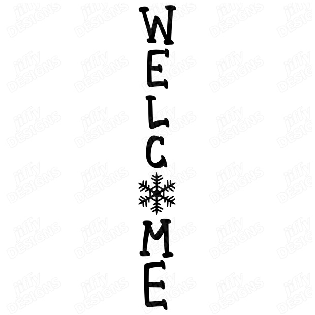 'Welcome' Vertical Typography with Snowflake Embellishment | Jiffy Designs