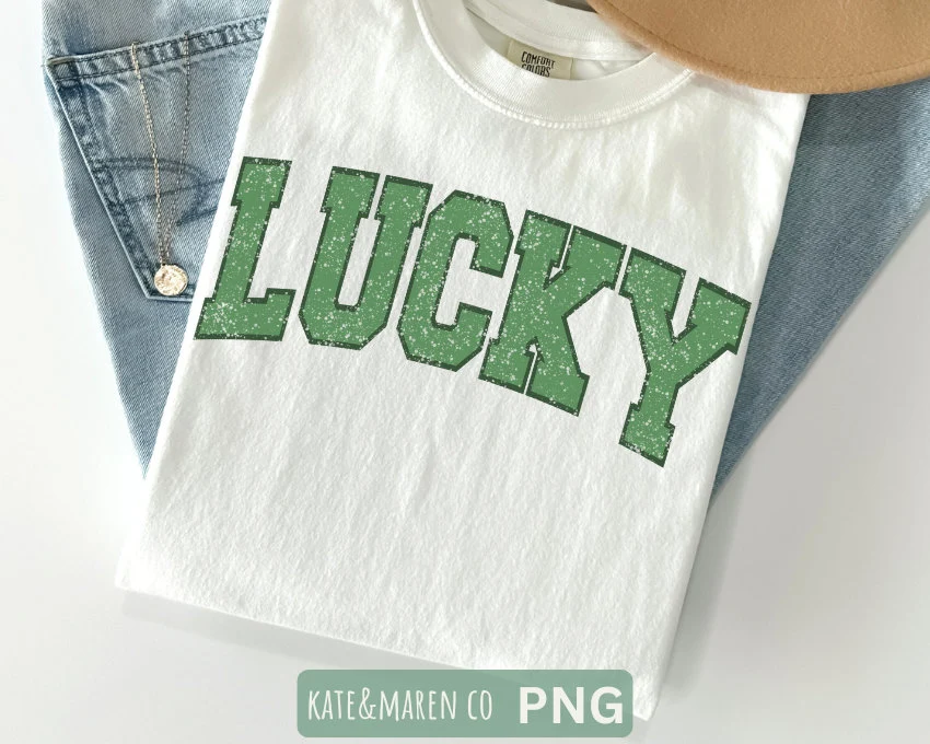 'Lucky' Arched Text in Distressed Green with Speckled Texture | Jiffy ...
