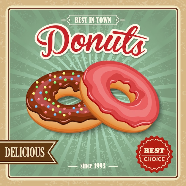 Vintage-Style Donut Illustration with Retro Typography and Textures ...