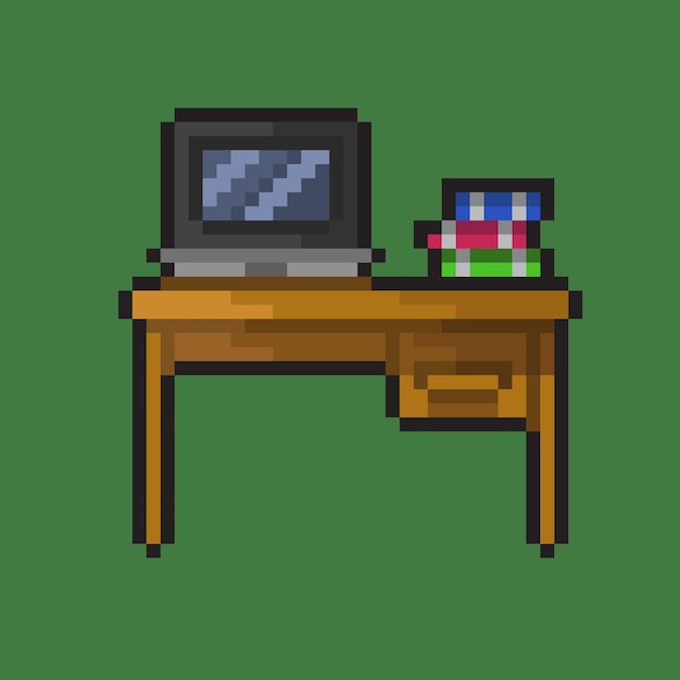 Vibrant Pixel Art Desk with Computer and Decor | Jiffy Designs