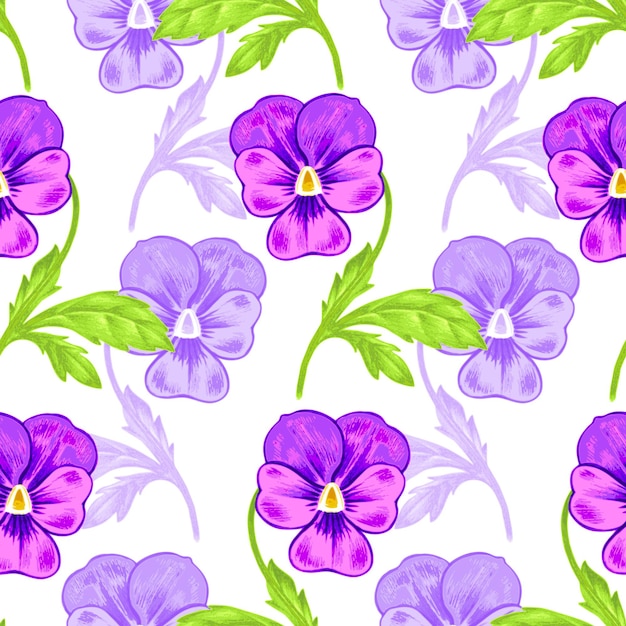 Vibrant Pansy Floral Pattern with Lush Green Leaves | Jiffy Designs