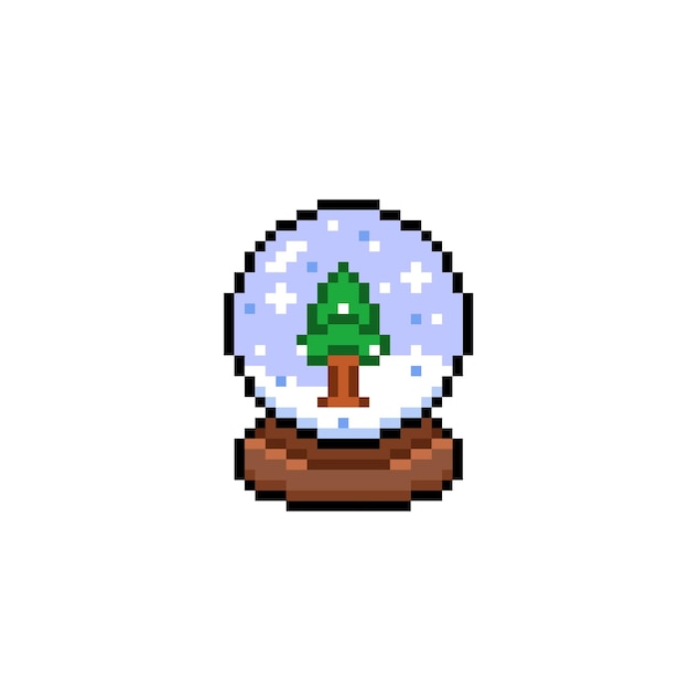 Festive Pixel Art Snow Globe with Evergreen Tree | Jiffy Designs