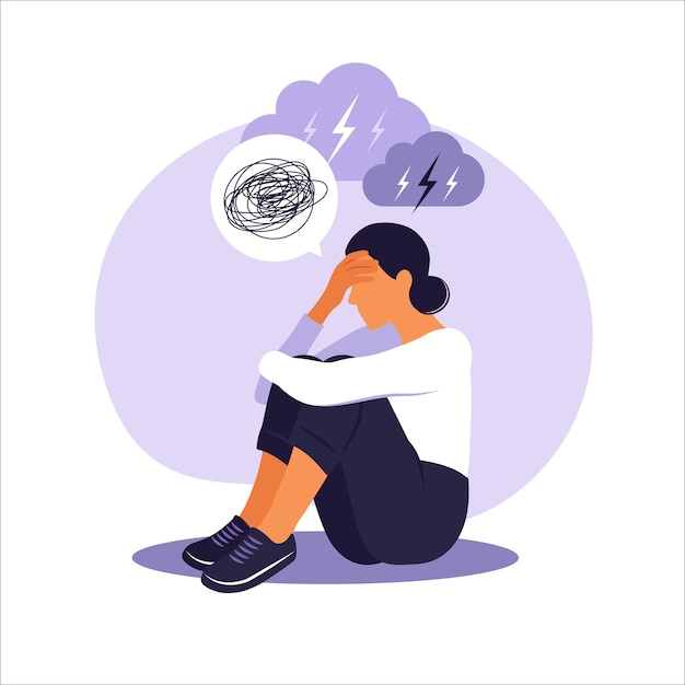 Troubled young person sitting amidst stormy thoughts | Jiffy Designs