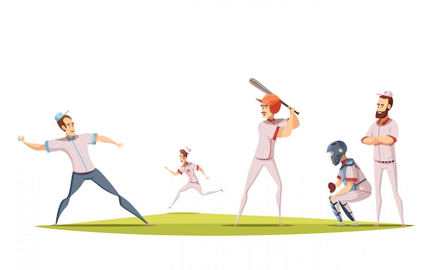 Energetic Baseball Players in Dynamic Illustrated Poses | Jiffy Designs