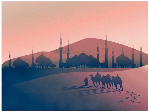 Majestic Domes and Silhouetted Camel Caravan in Desert Sunset | Jiffy ...