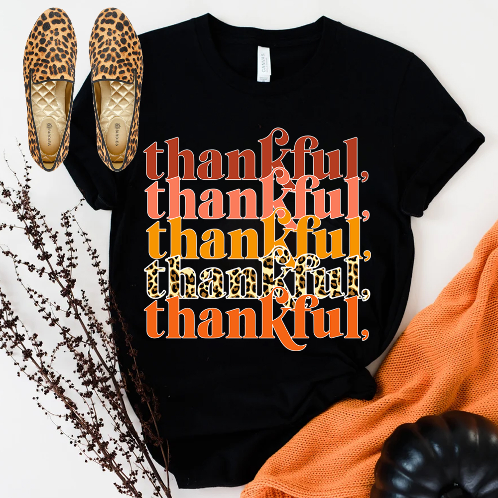 'Thankful' Repeated Typography with Autumnal Gradient and Animal Print ...