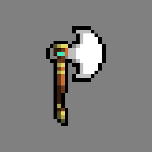 Vibrant Pixel Art Battle Axe on Neutral Background | Jiffy Designs