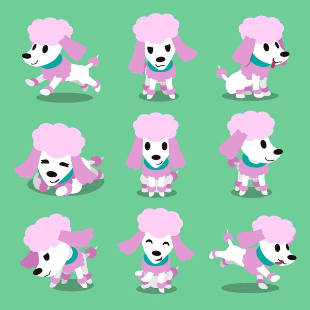 Playful Pink Poodle Pups in Varying Animated Poses | Jiffy Designs