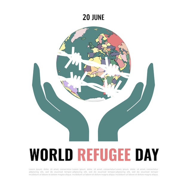 Hands Protecting Globe with Diverse Refugee Figures on World Refugee ...