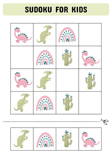 Vibrant Dinosaur and Rainbow Sudoku for Kids | Jiffy Designs
