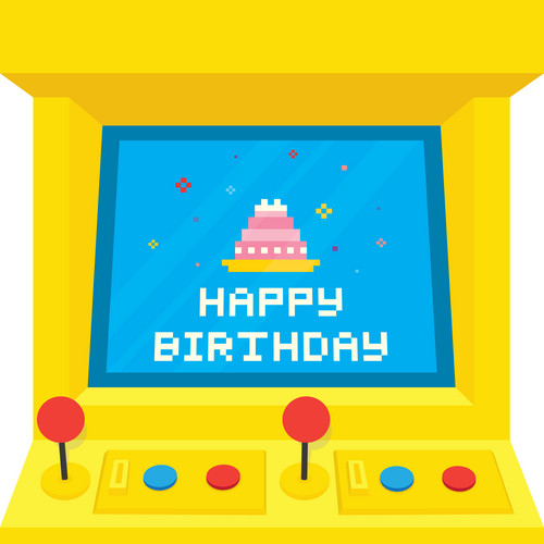 Arcade Machine Cake Birthday Vector Card | Jiffy Designs