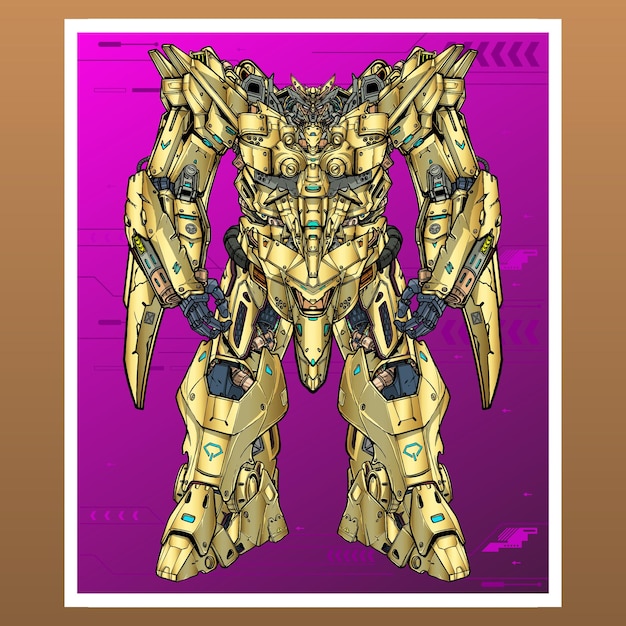 Striking Gold: Futuristic Mech Warrior Dominates the Frame | Jiffy Designs