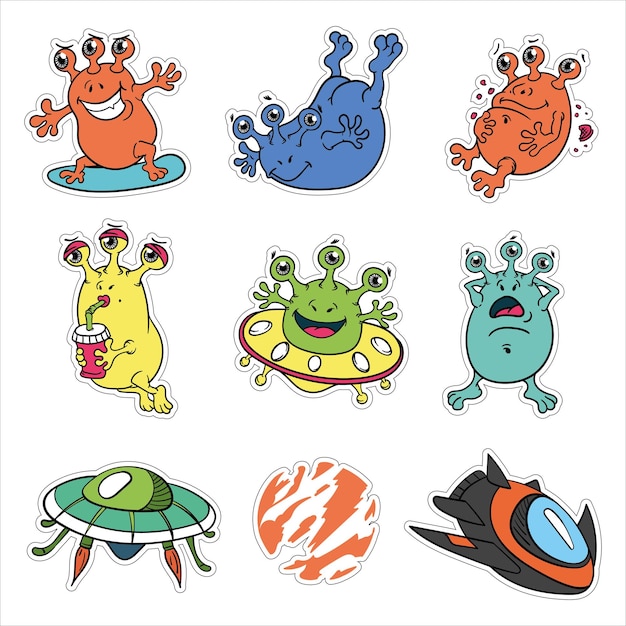Whimsical Alien Creatures in Vibrant Colors and Playful Poses | Jiffy ...