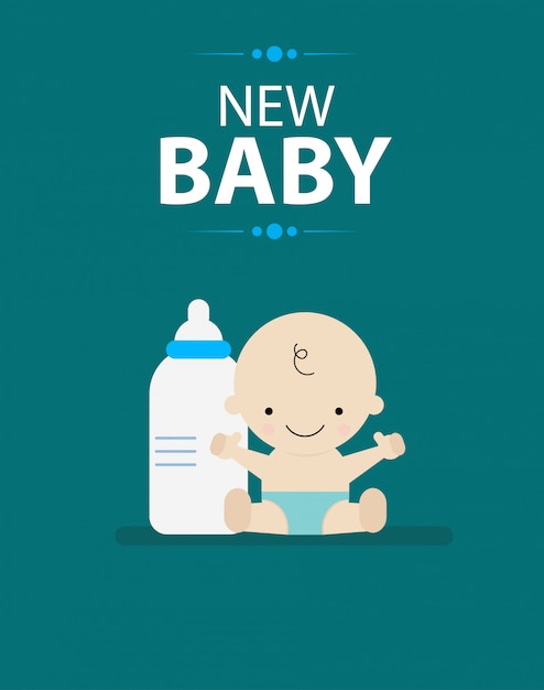 Adorable Newborn Baby with Bottle on Teal Background | Jiffy Designs