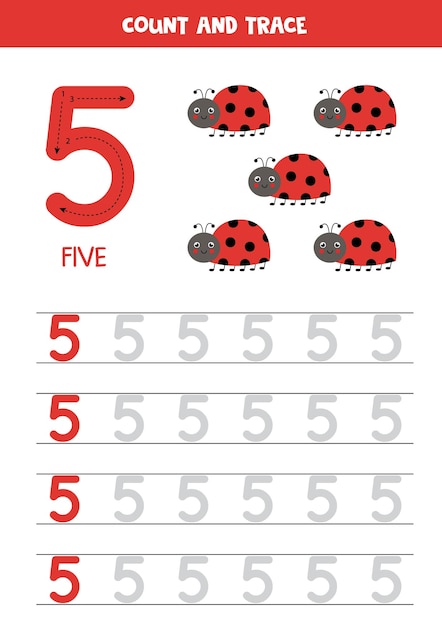 Adorable Ladybugs Teach Counting and Tracing the Number 5 | Jiffy Designs