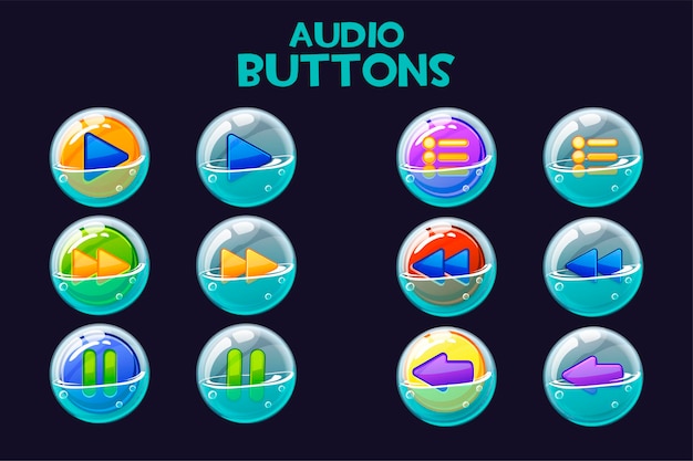 Vibrant and Diverse Audio Control Buttons for Digital Media | Jiffy Designs