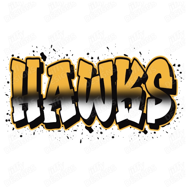 'Hawks' Bold Graffiti-Style Lettering with Dynamic Splatter Effect ...