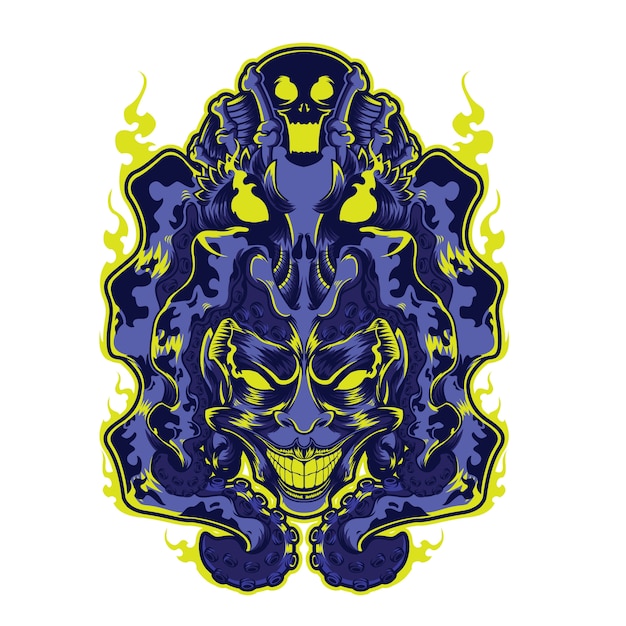 Eerie Skull Spirits Swirling in Vibrant Neon Hues | Jiffy Designs