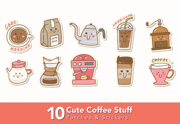 Charming Collection of Adorable Coffee-Themed Patches and Stickers ...