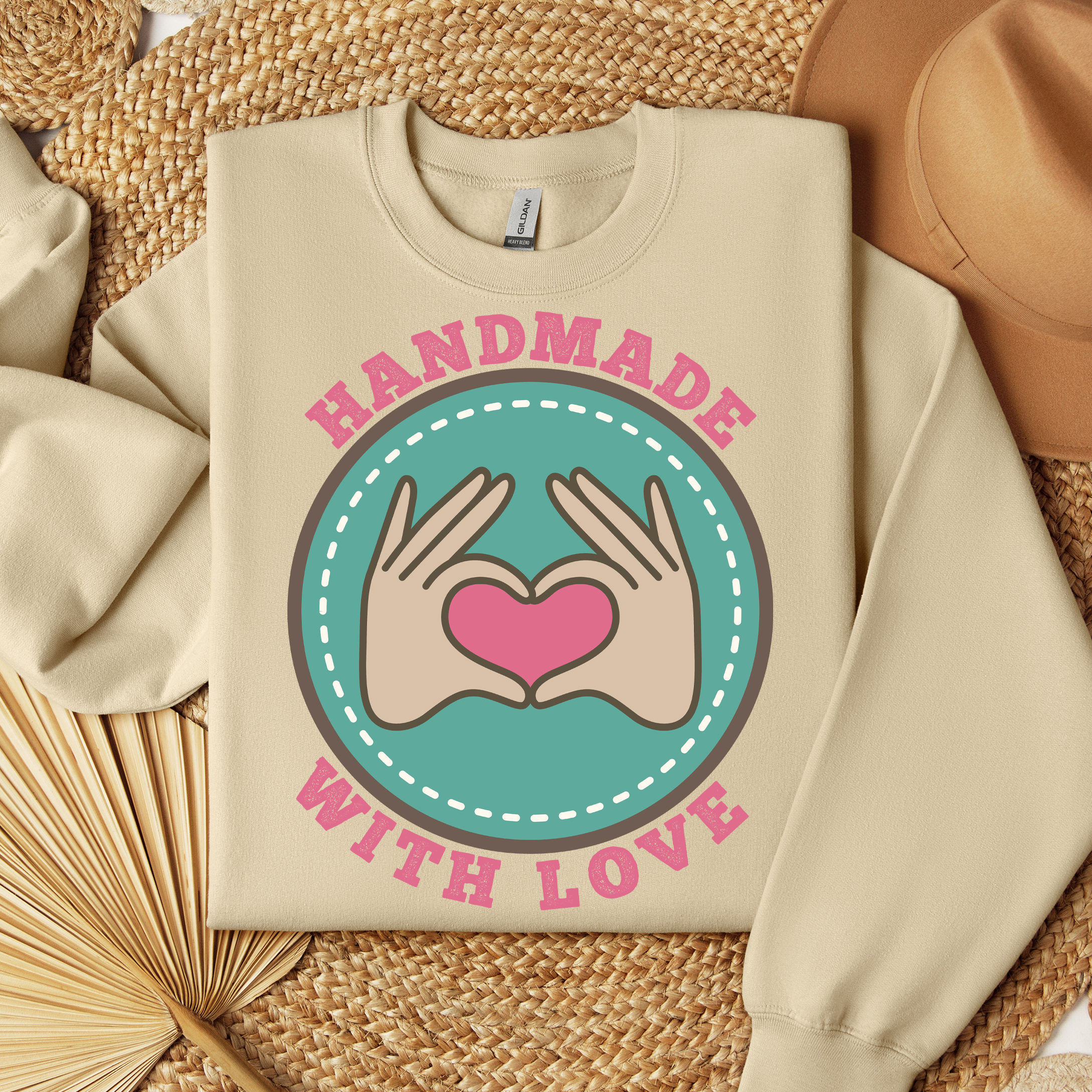 'Handmade With Love' Circular Emblem with Heart-Shaped Hand Gesture ...
