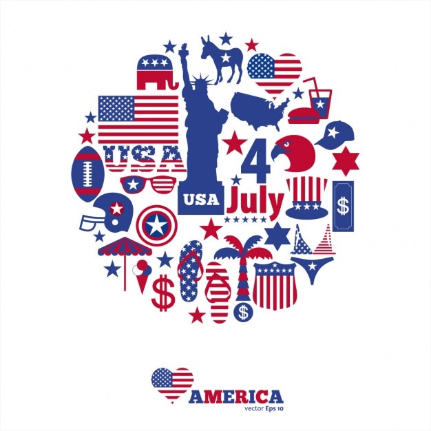 Patriotic American Icons and Symbols in Circular Composition | Jiffy ...
