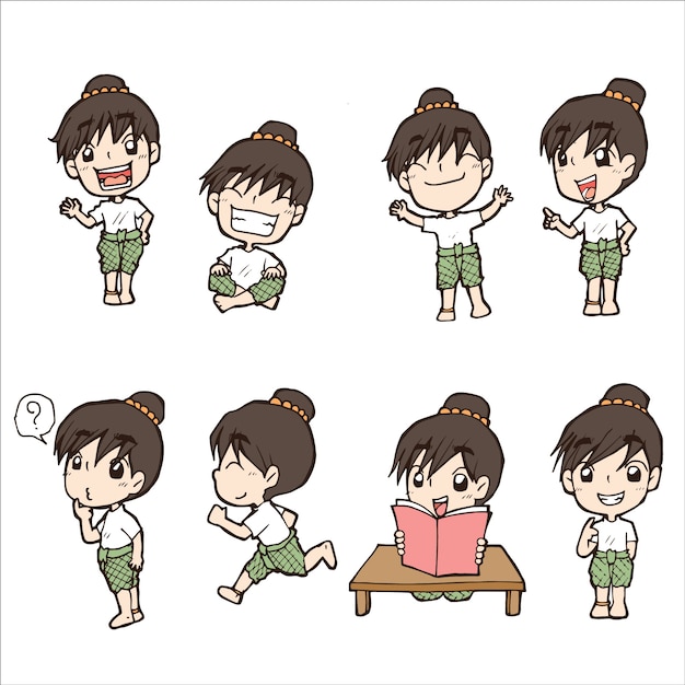 Adorable Anime-Style Characters in Casual Outfits and Poses | Jiffy Designs