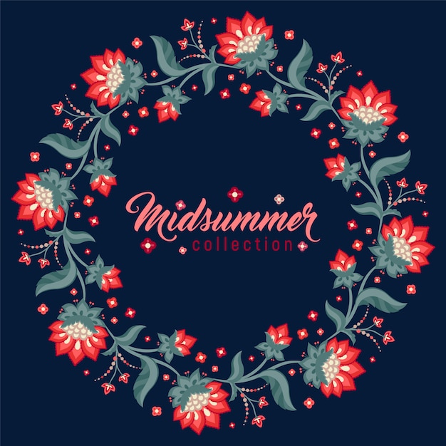 Vibrant Floral Wreath with 'Midsummer' Text Illustration | Jiffy Designs