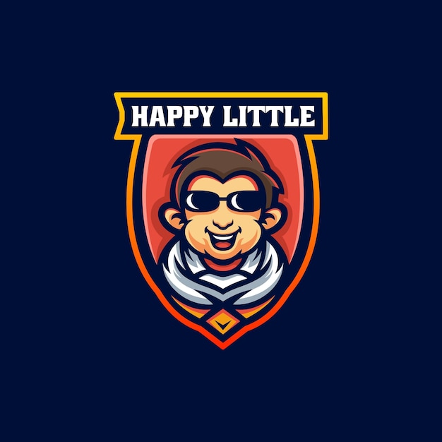 Cheerful Monkey Emblem with Playful 'Happy Little' Text | Jiffy Designs