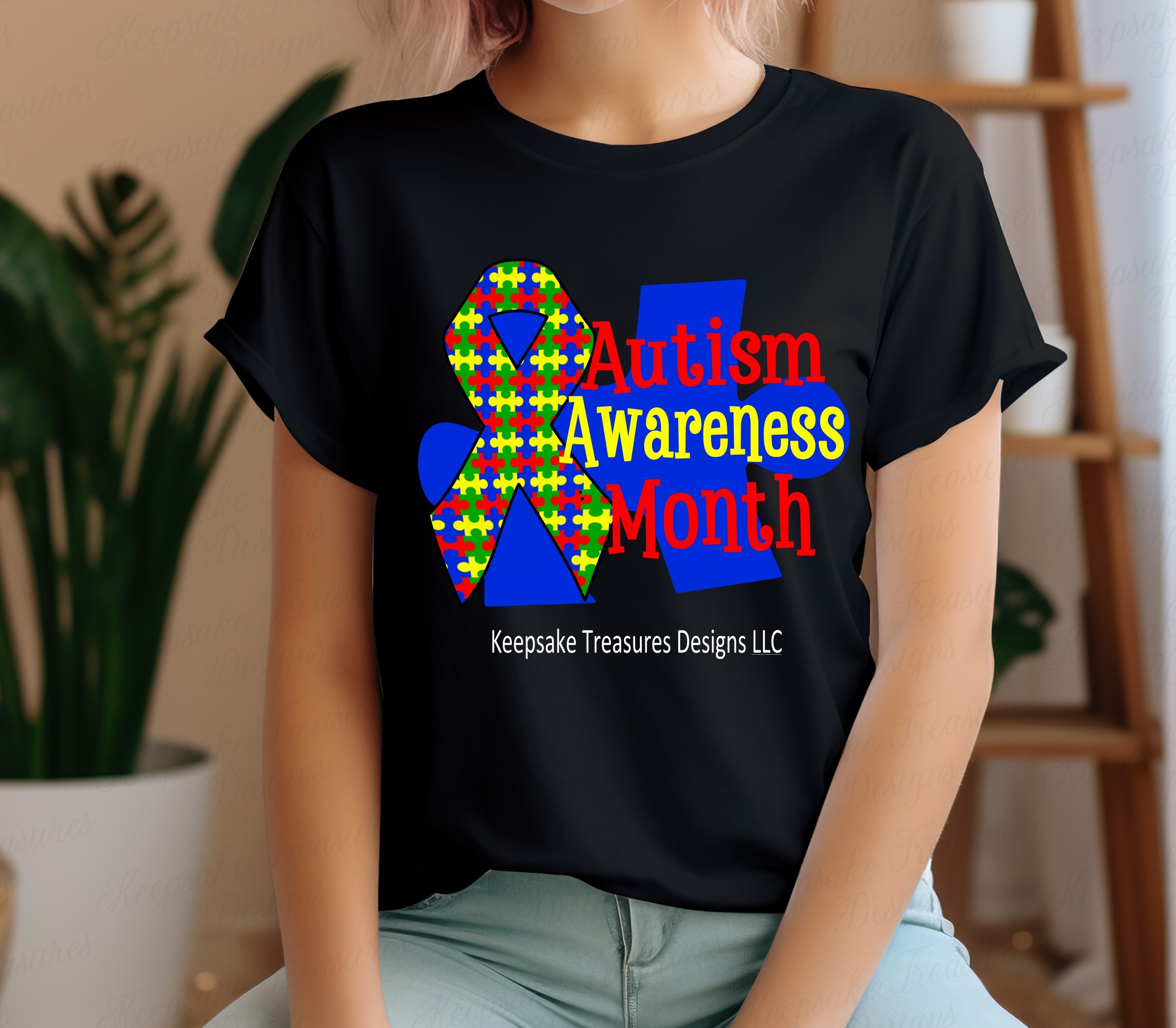 'Autism Awareness Month' Vibrant Puzzle Ribbon Design with Bold Text ...