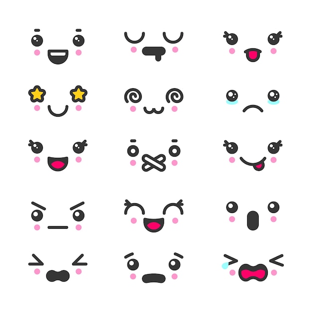 Whimsical Kawaii Facial Expressions: Adorable Cartoon Emoticons | Jiffy ...
