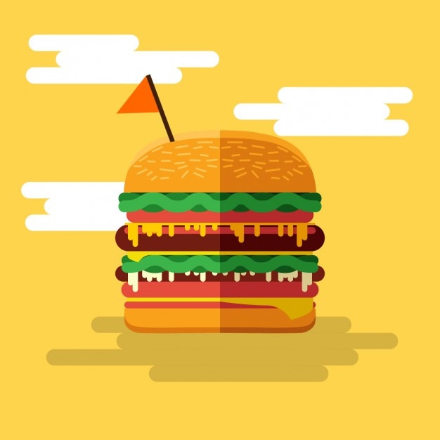 Vibrant Pixelated Burger Illustration with Cloudy Sky Background ...