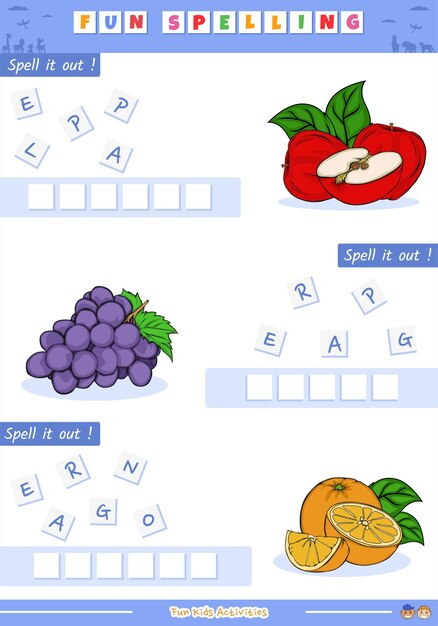 Colorful Fruit Collection for Fun Learning and Spelling Practice ...